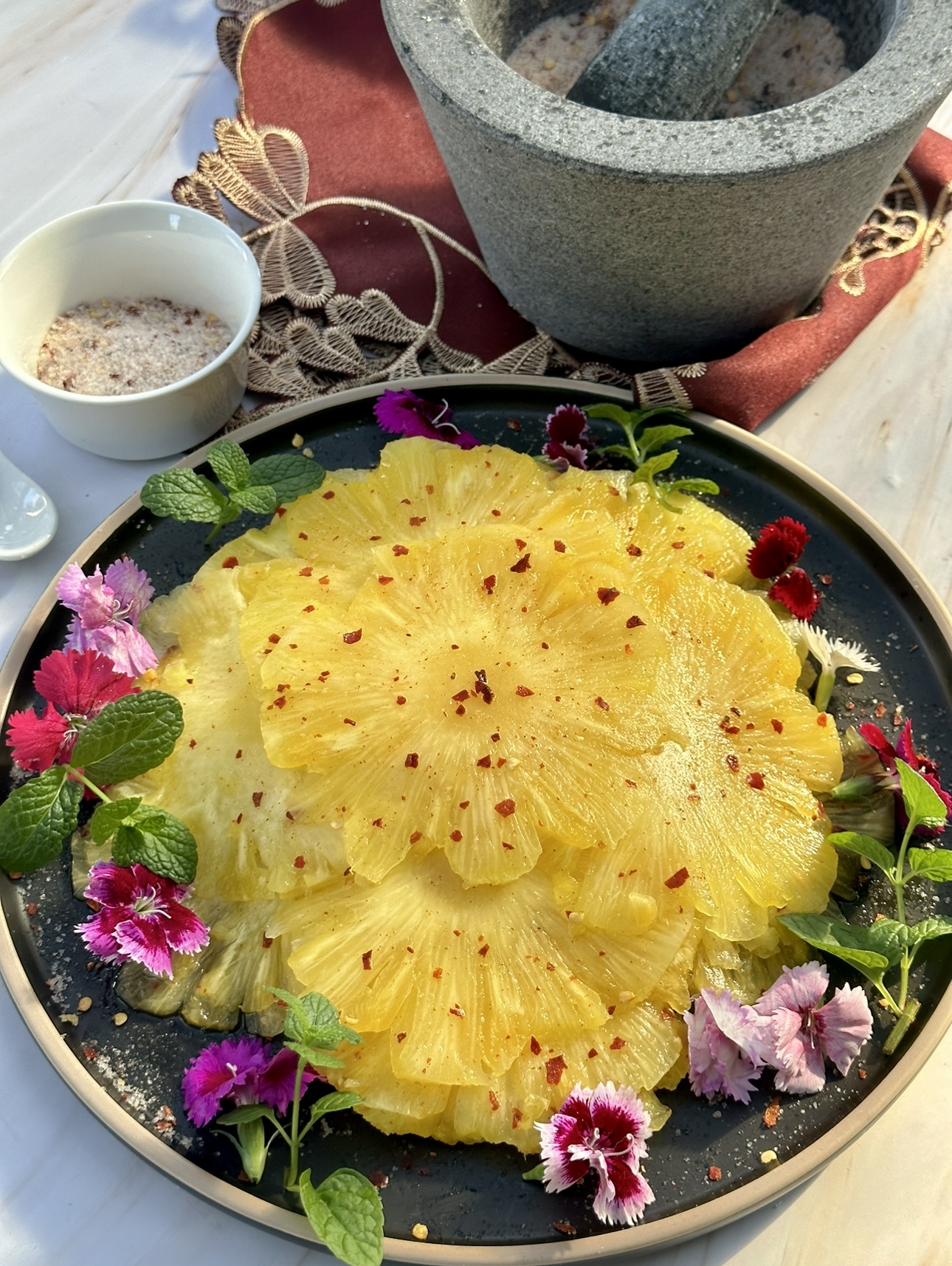 Pineapple Carpaccio with Chilli Salt - 3CatsFoodie